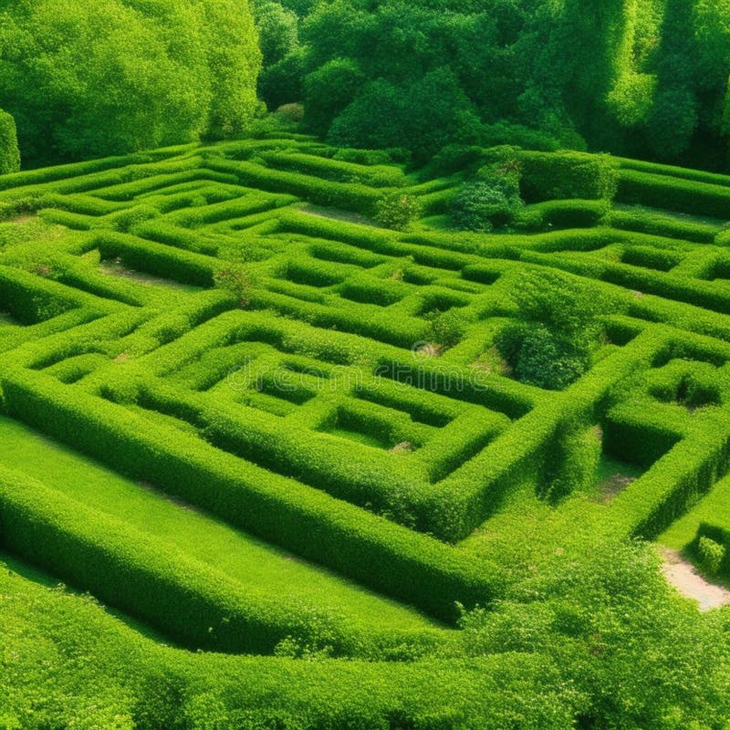 Green Labyrinth. Plant Maze. Garden. Aerial View of Green Labyrinth ...