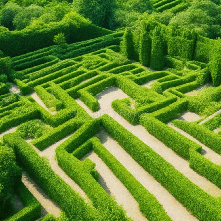 Green Labyrinth. Plant Maze. Garden. Aerial View of Green Labyrinth ...