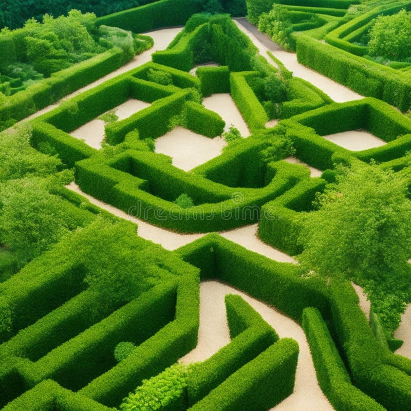 Green Labyrinth. Plant Maze. Garden. Aerial View of Green Labyrinth ...