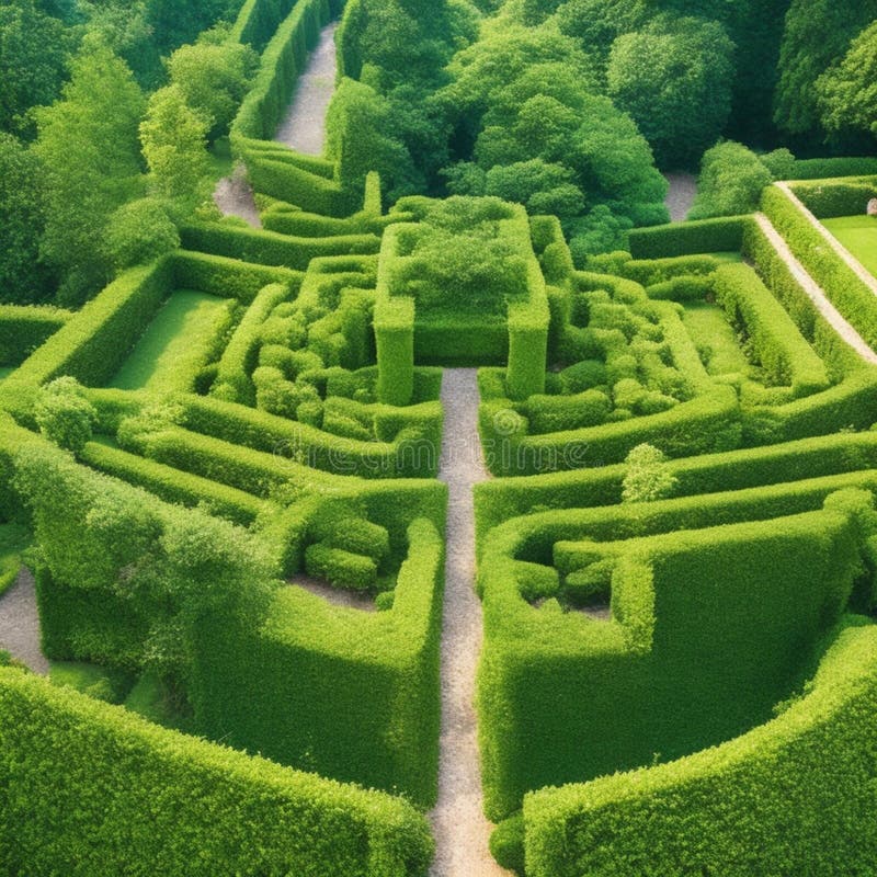 Green Labyrinth. Plant Maze. Garden. Aerial View of Green Labyrinth ...