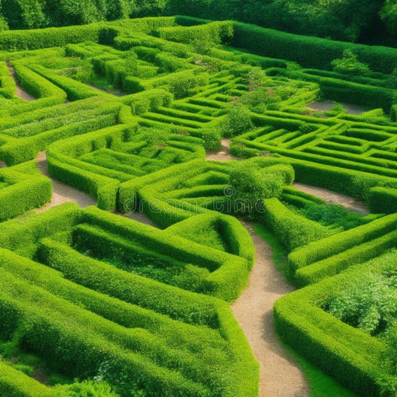 Green Labyrinth. Plant Maze. Garden. Aerial View of Green Labyrinth ...