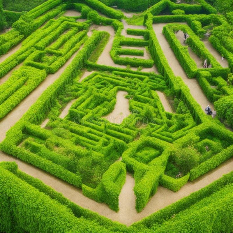 Green Labyrinth. Plant Maze. Garden. Aerial View of Green Labyrinth ...