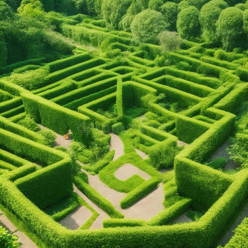 Green Labyrinth. Plant Maze. Garden. Aerial View of Green Labyrinth ...