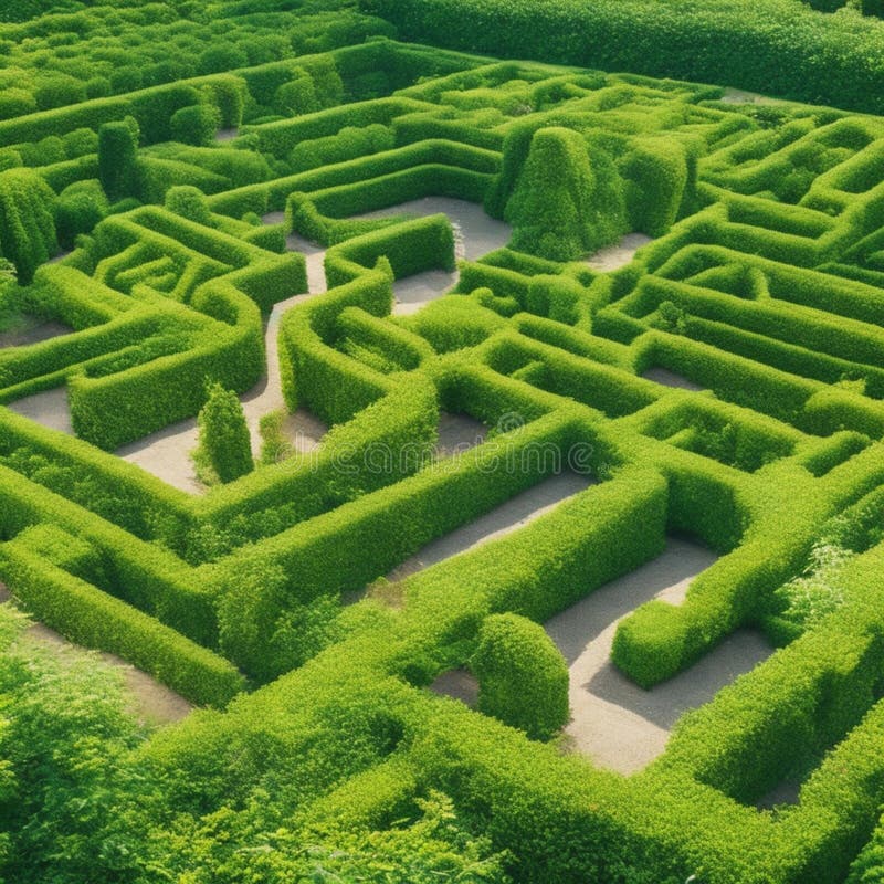 Green Labyrinth. Plant Maze. Garden. Aerial View of Green Labyrinth ...