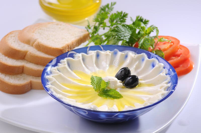Labneh with Olive Oil & Bread Stock Image - Image of olive, traditional ...