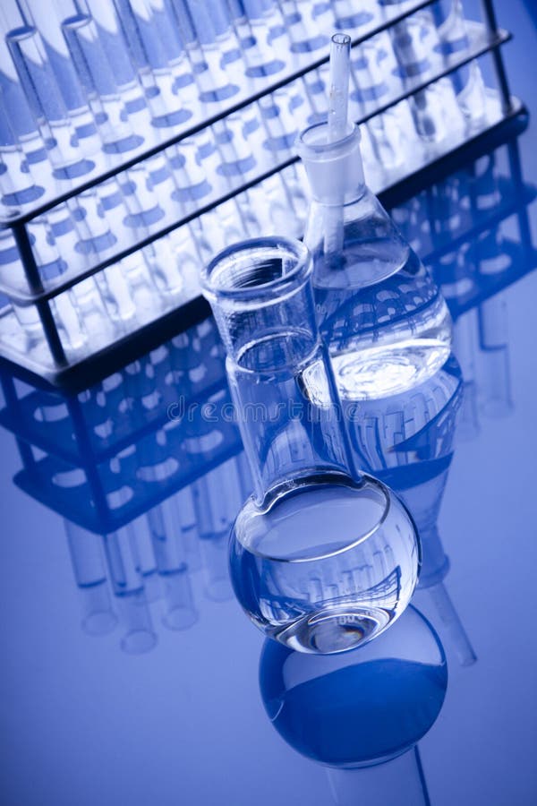 Labolatory Flask with Fluid Stock Photo - Image of blue, chemist: 12409348