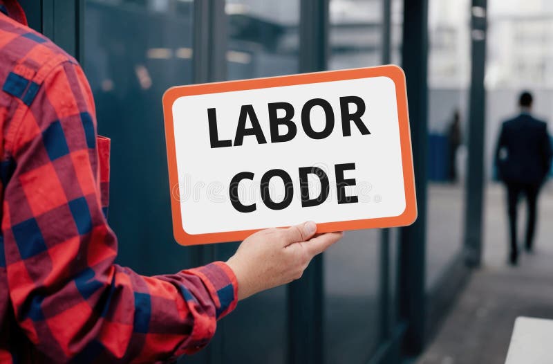 LABOR CODE Words Inscription on a Sign in the Hands of a Worker Stock ...