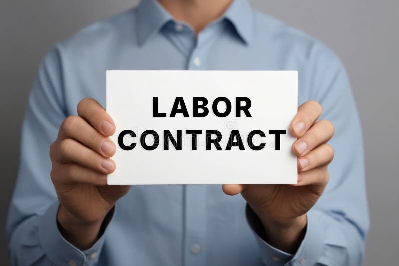 Labor Contract Text Words Phrase on a Sign in the Hands of a Worker ...