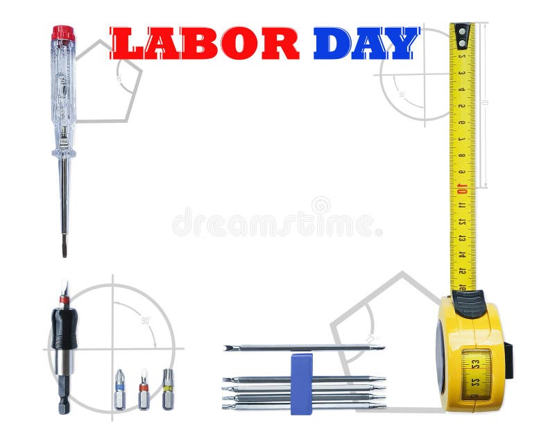 Labor Day Background with Tools and Measuring Tape Stock Image - Image ...