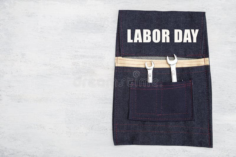 Labor Day on Blue Jean Tool Bag with Space on White Texture Background ...