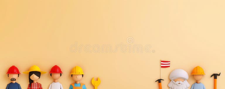 Labor Day Celebration, Diverse Workers with Tools and Flags, Flat ...