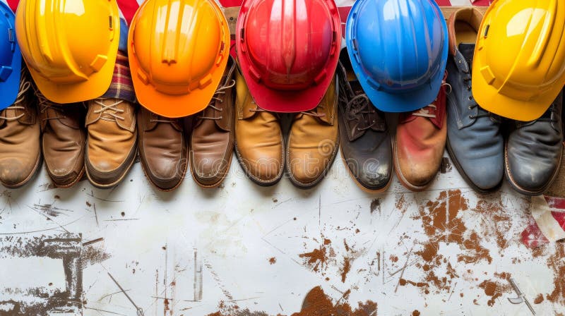 Labor Day Celebration Frame Border Background with Colorful Hard Hats ...