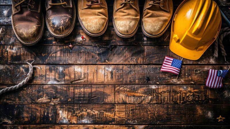 Labor Day Celebration Frame Border Background with Work Boots Hard Hat ...