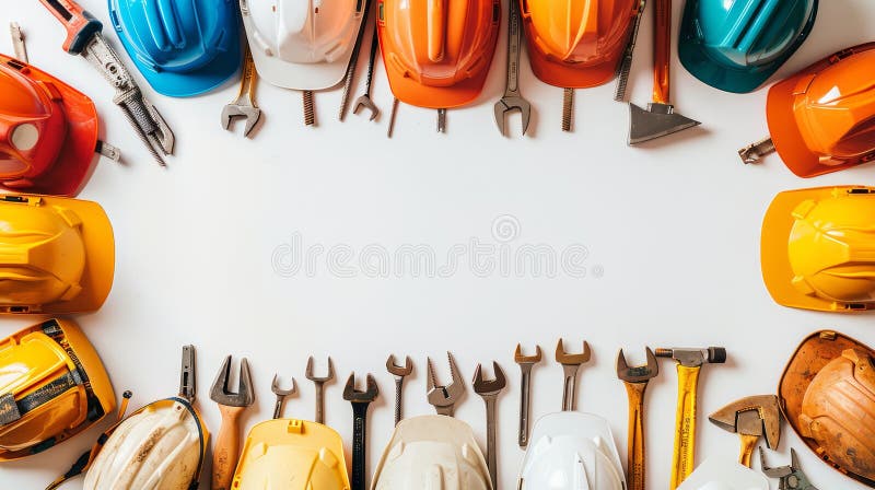 Labor Day Celebration Frame Border with Construction Helmets and Tools ...