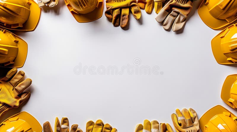 Labor Day Celebration Frame Border with Yellow Hard Hats and Work ...