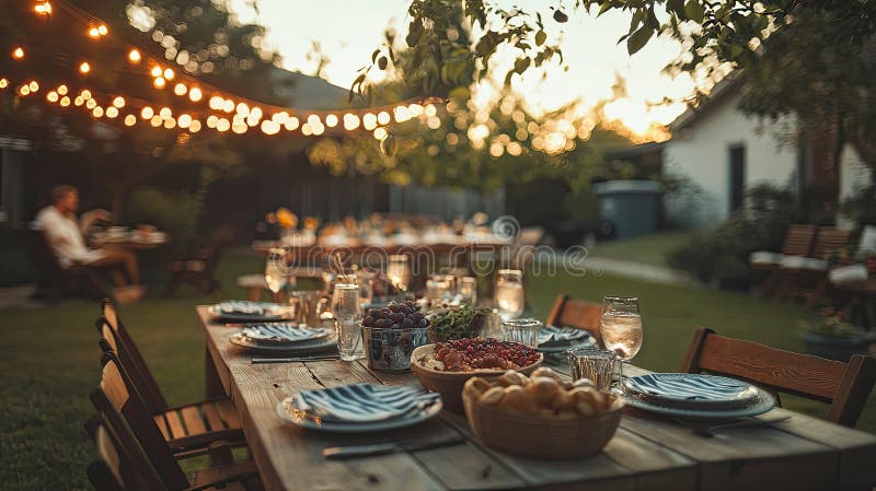 Labor Day Outdoor Dining Table Set with US Flags, Fresh Fruit, and ...