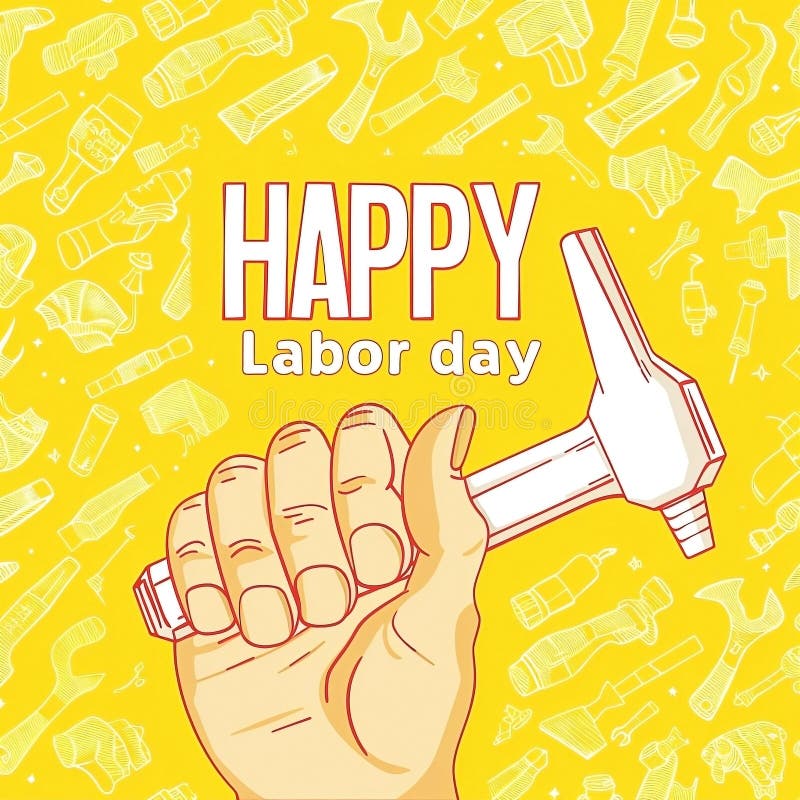 Labor Day Celebration Vector with Hand Holding Hammer and Tool ...
