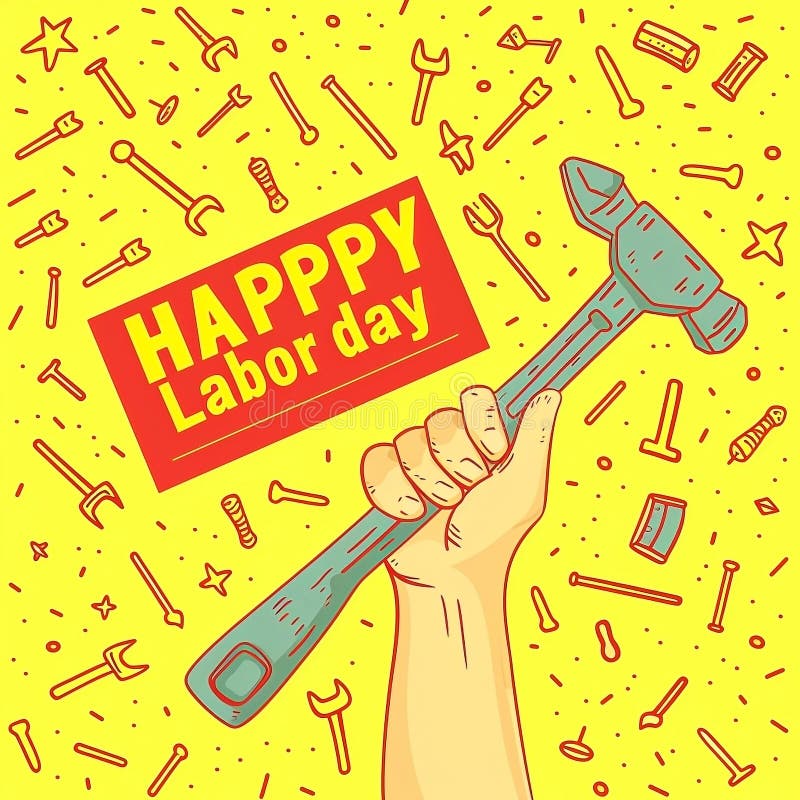 Labor Day Celebration Vector with Hand Holding Hammer and Tool ...