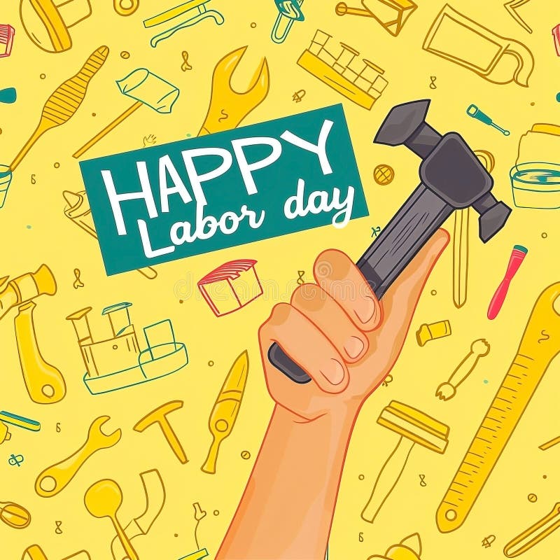 Labor Day Celebration Vector with Hand Holding Hammer and Tool ...