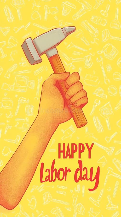 Labor Day Celebration Vector with Hand Holding Hammer and Tool ...