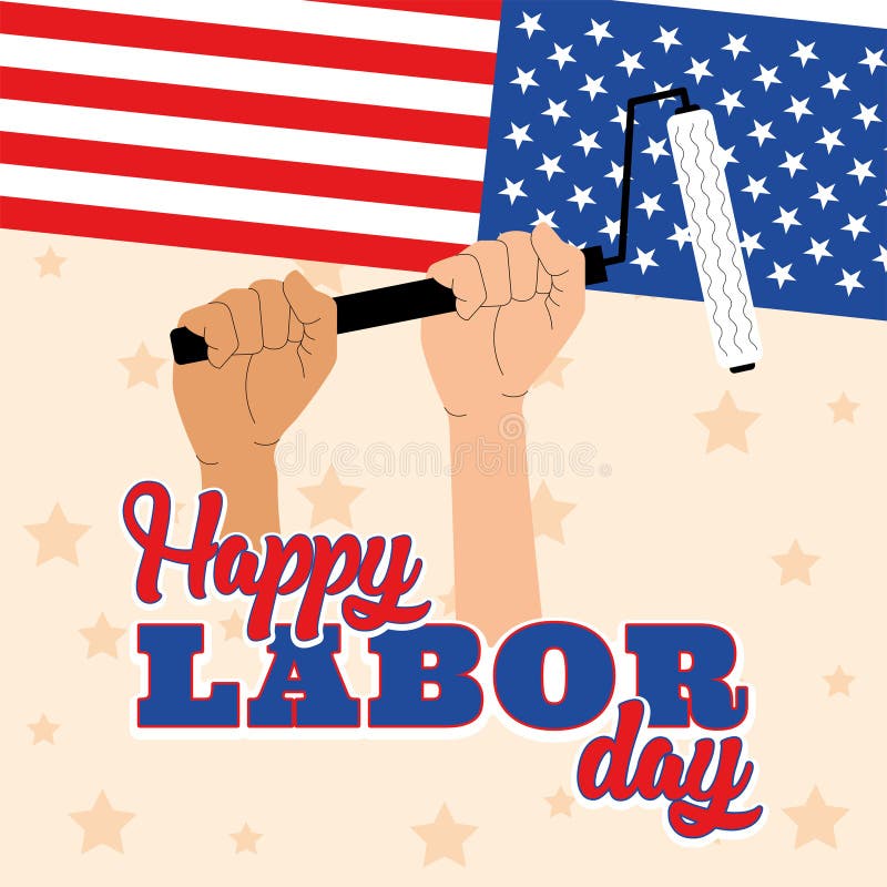 Labor Day Graphic with Raised Hands Holding Paint Roller Vector Stock ...