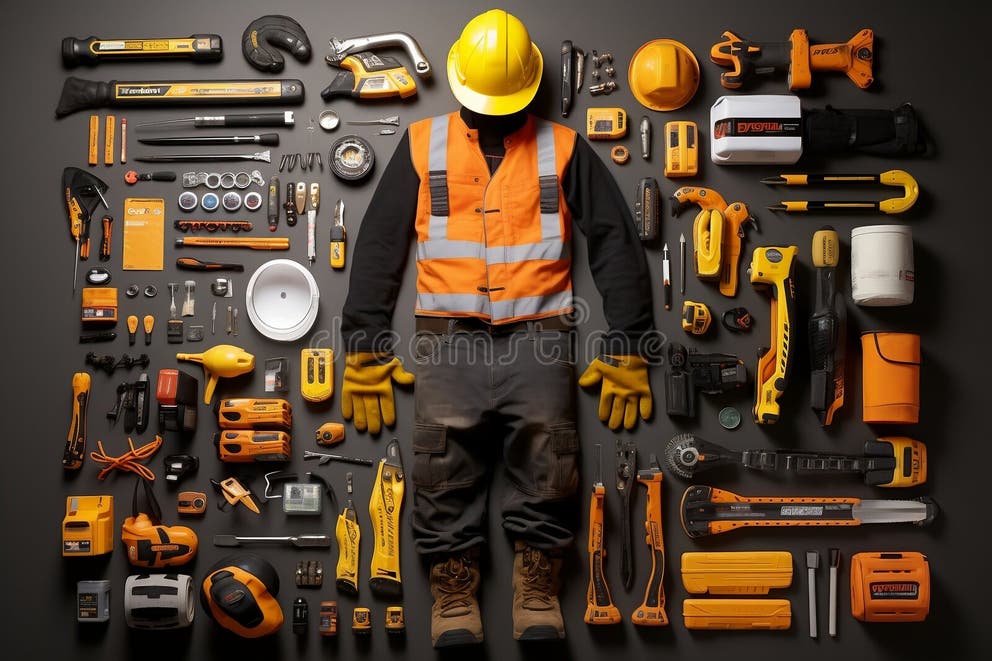 Labor Day Essentials Flat Lay of Workers Tools. AI Stock Illustration ...