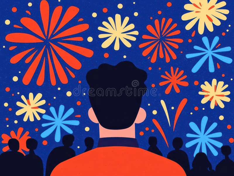 Labor Day Fireworks, People Watching Display, Flat Design Illustration ...