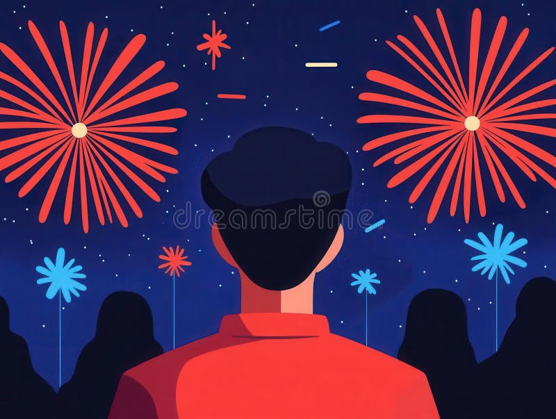 Labor Day Fireworks, People Watching Display, Flat Design Illustration ...