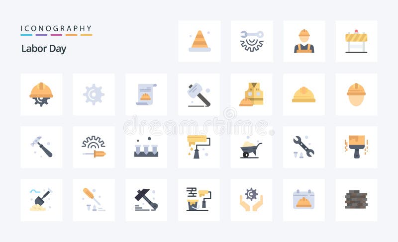 25 Labor Day Flat Color Icon Pack Stock Vector - Illustration of card ...