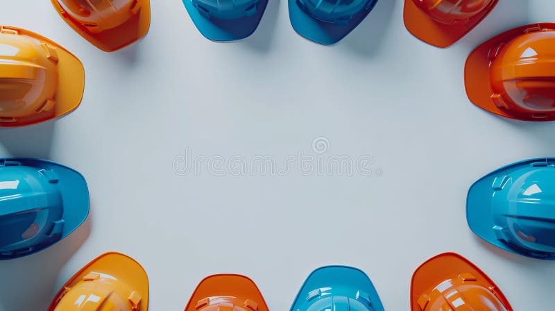 Labor Day Frame Border Background with Colorful Construction Helmets on ...