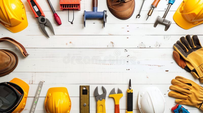 Labor Day Frame Border Background with Construction Tools on White ...