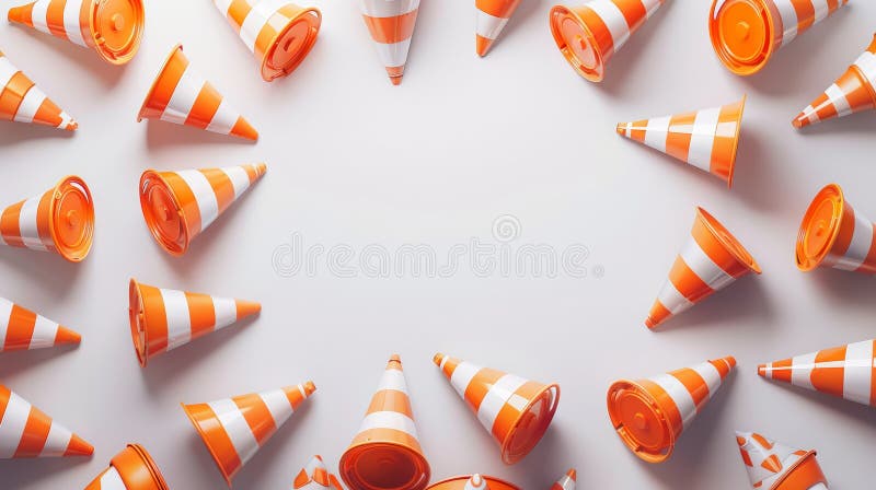 Labor Day Frame Border Background with Orange and White Traffic Cones ...
