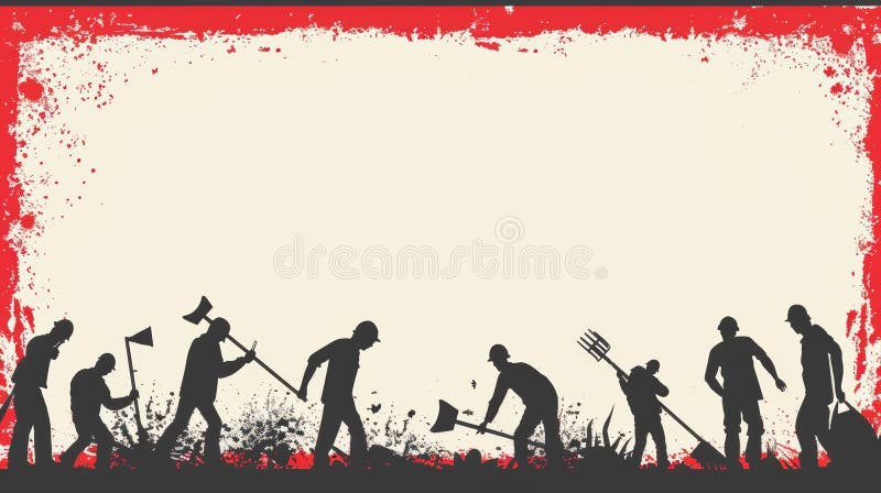 Labor Day Frame Border Background with Silhouettes of Workers in Action ...