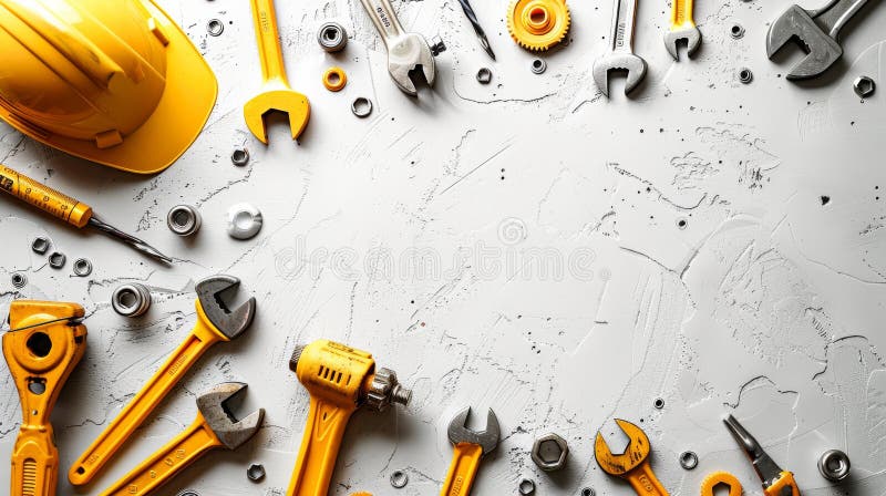 Labor Day Frame Border Background with Tools and Equipment on White ...