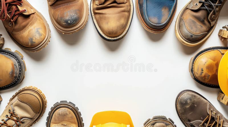 Labor Day Frame Border Background with Work Boots and Hard Hats on ...