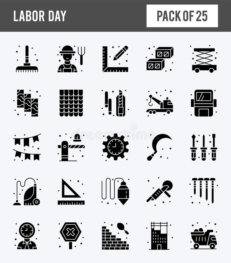 25 Labor Day Glyph Icon Pack. Vector Illustration Stock Vector ...