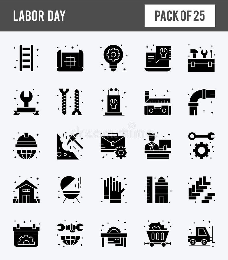 25 Labor Day Glyph Icon Pack. Vector Illustration Stock Vector ...