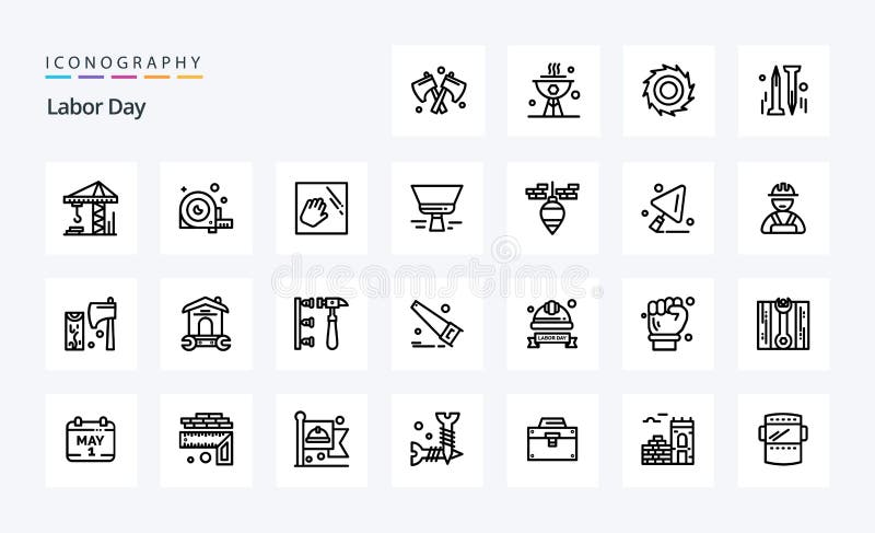 25 Labor Day Line Icon Pack. Vector Icons Illustration Stock Vector ...