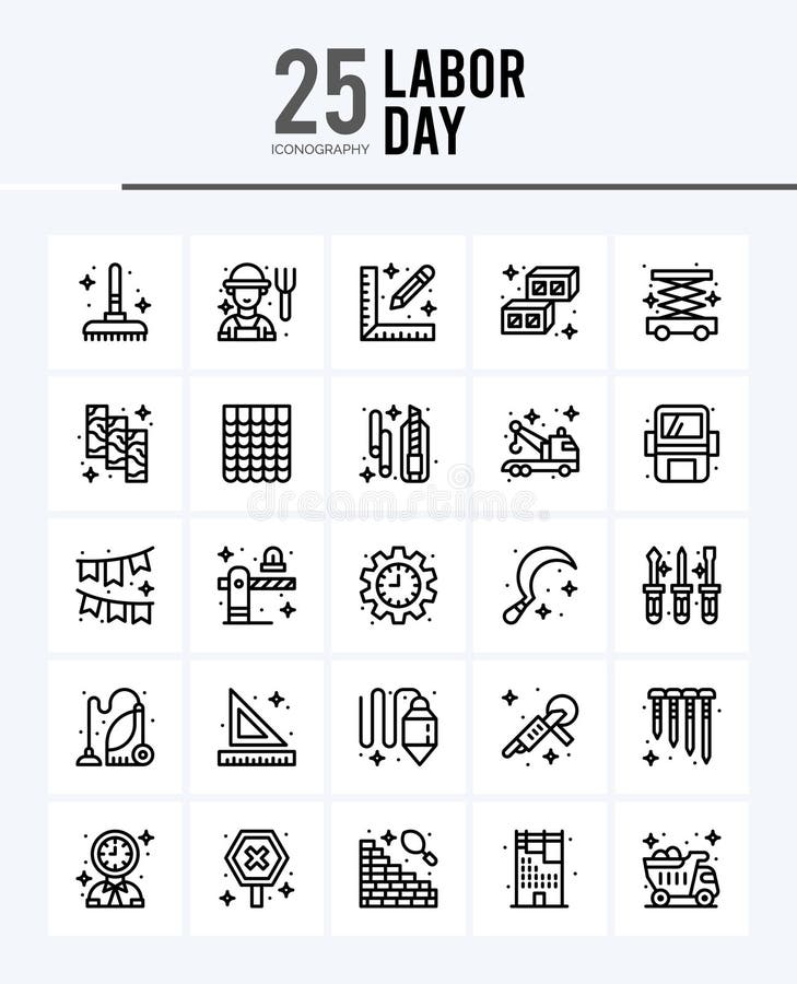 25 Labor Day Outline Icons Pack Vector Illustration Stock Vector ...