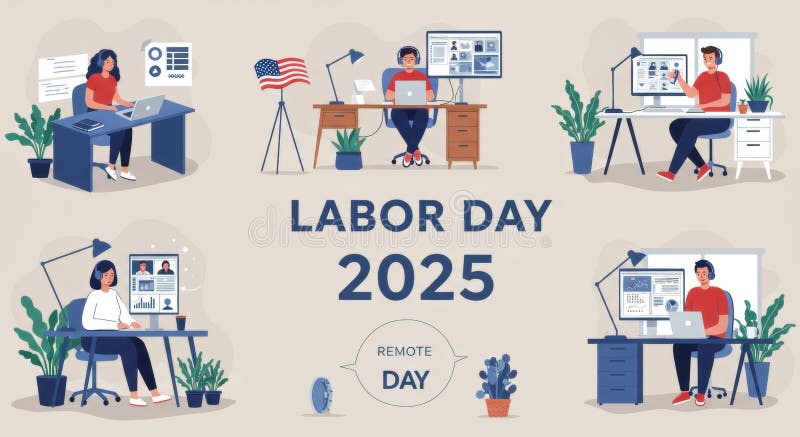 Labor Day 2025: Remote Work Stock Illustration - Illustration of ...