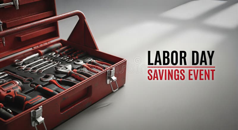 Labor Day Savings Event Advertisement with Red Tool Box and Assorted ...