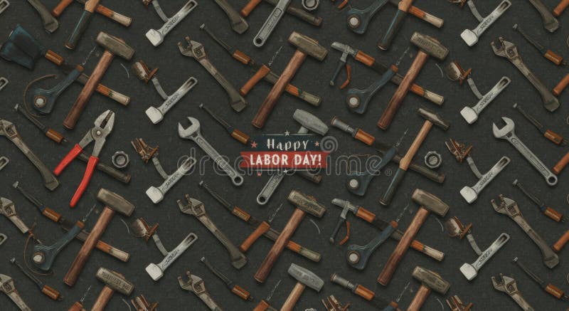 Labor Day Tools Pattern on Dark Background Stock Illustration ...