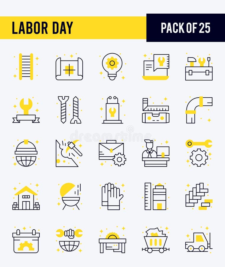 25 Labor Day. Two Color Icons Pack. Vector Illustration Stock Vector ...