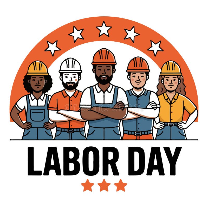 Labor Day Workers Vector Illustration Construction & Industry Tribute Art Stock Vector ...
