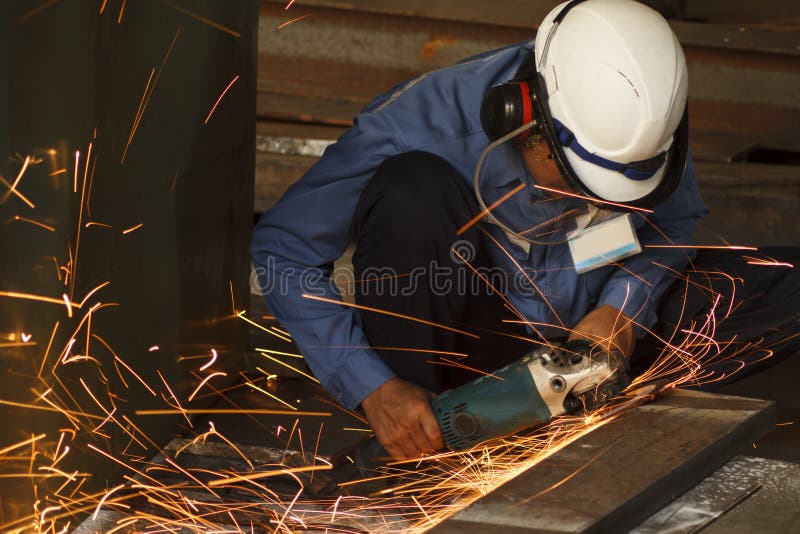 Unsafe Work - Using Grinding without Protection. Stock Image - Image of ...