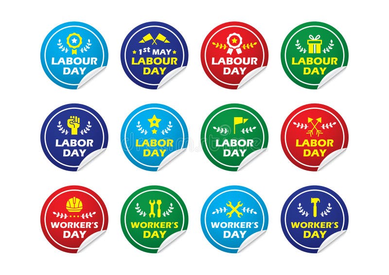 Labor Day Sticker Various Cute Characters Cartoon Vector Illustration ...