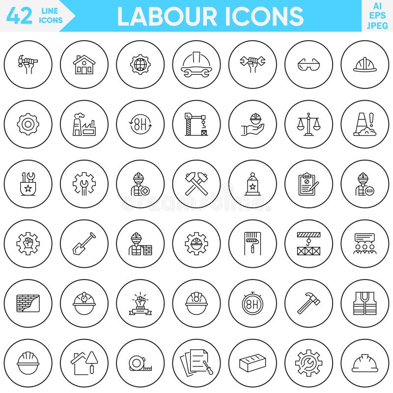 Labor Line Icons Vector and Illustrator Set Stock Illustration ...
