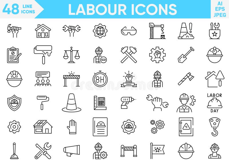 Labor Line Icons Vector and Illustrator Set Stock Illustration ...
