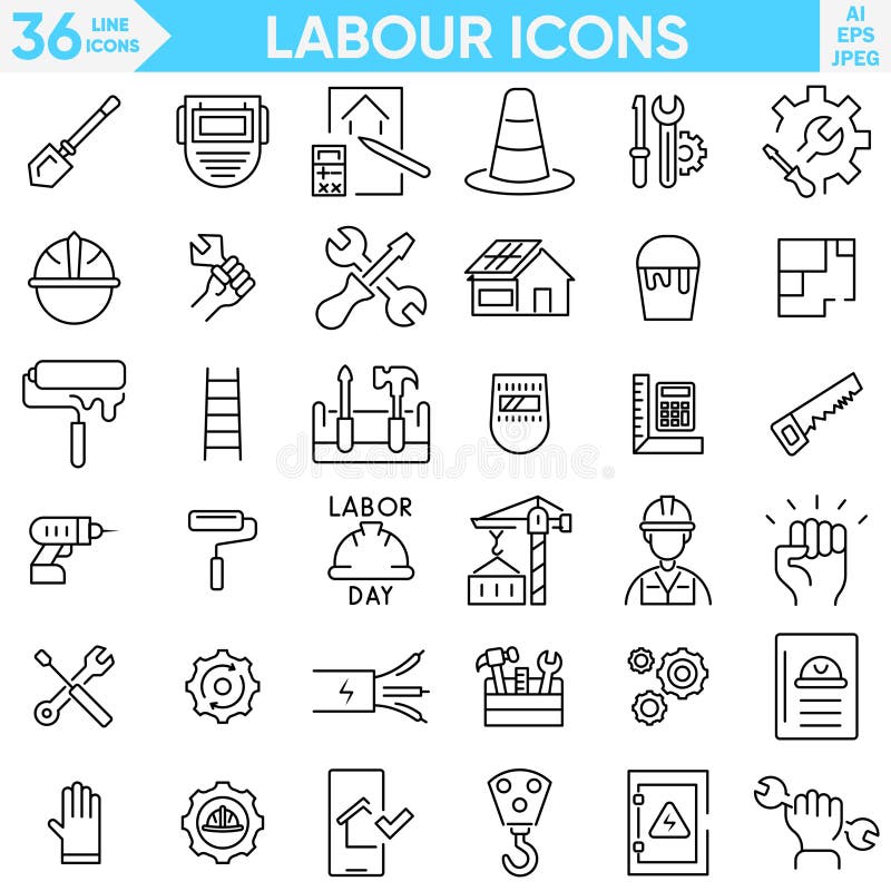 Labor Line Icons Vector and Illustrator Set Stock Illustration ...