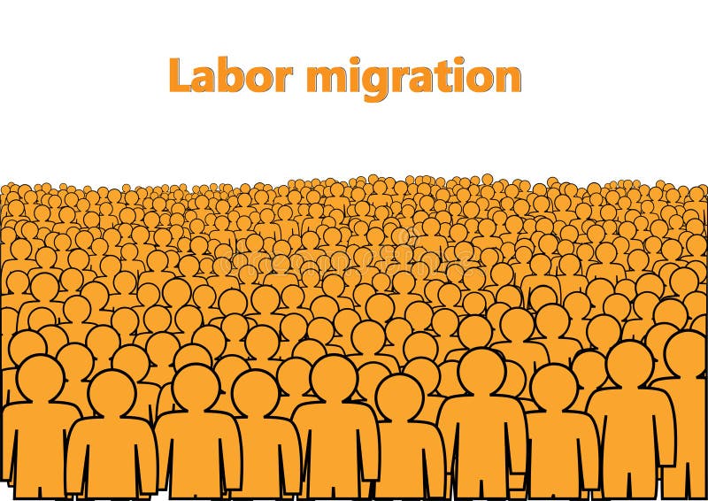 Migration Poster, Orange People Shapes and Earth Isolated on a White ...